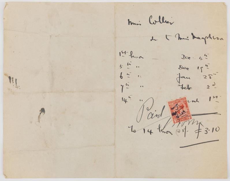 Invoice addressed to Edith Collier for art lessons provided by Margaret ...